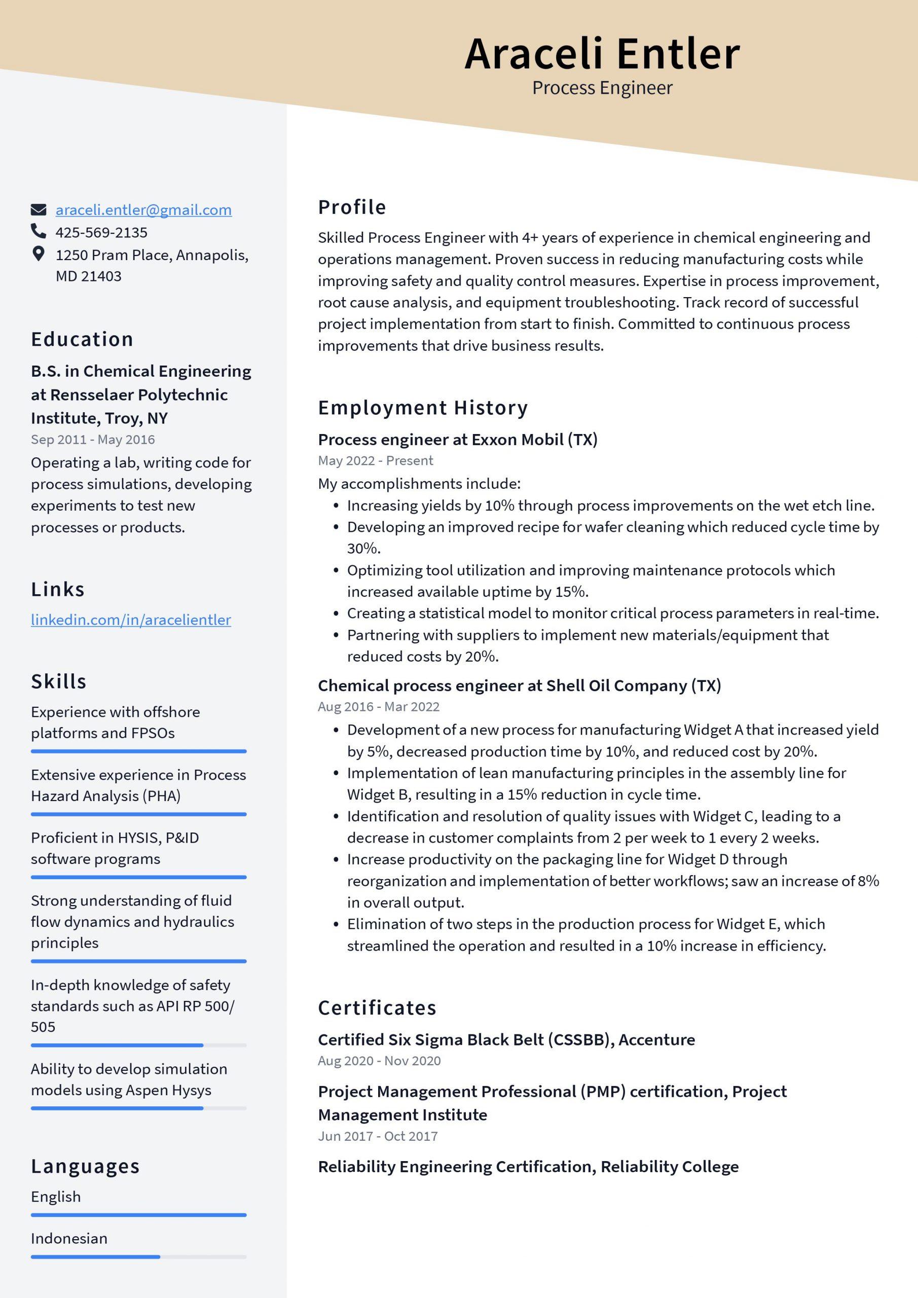 Process Engineer Resume Example and Writing Guide - ResumeLawyer