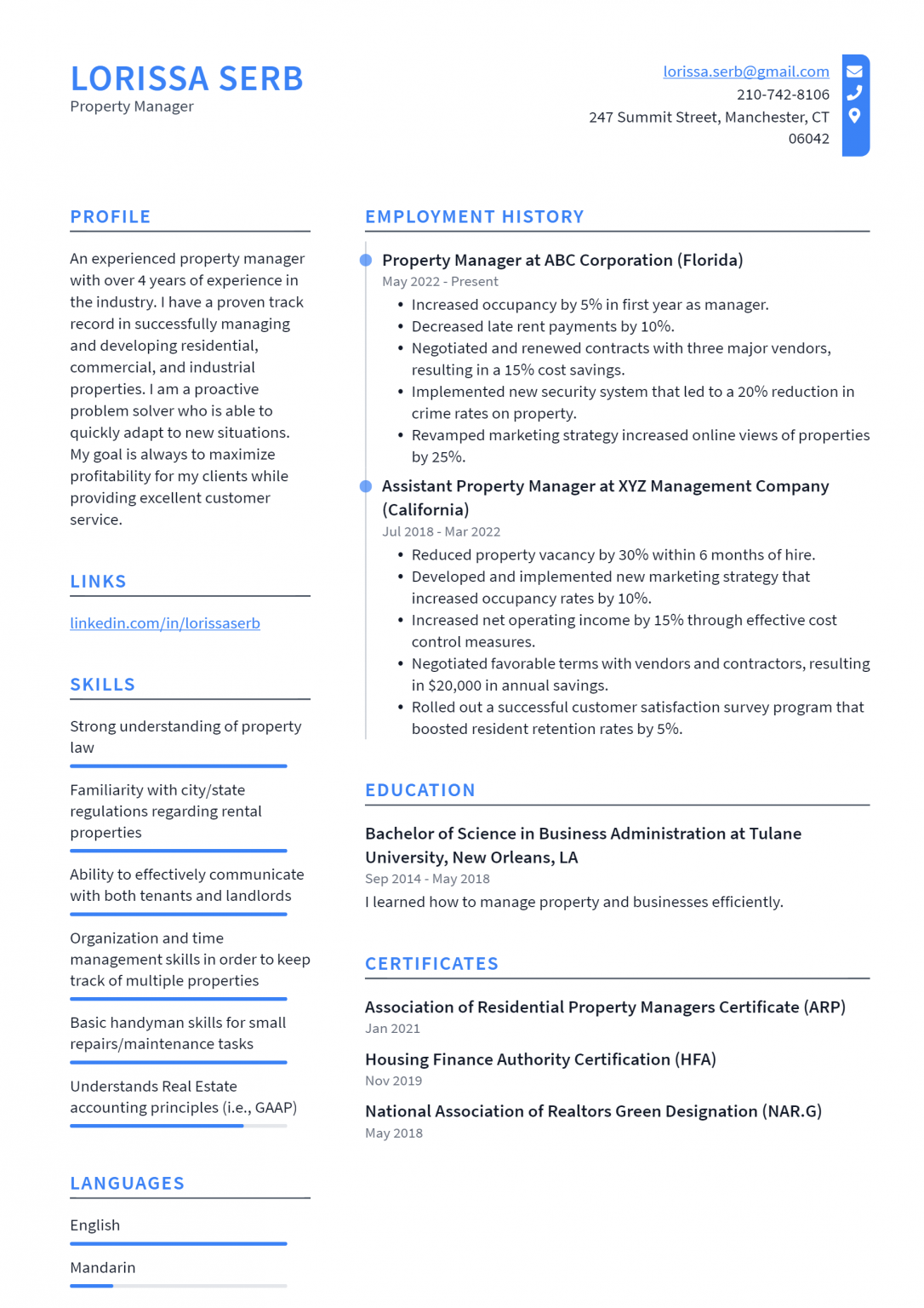 Property Manager Resume Example and Writing Guide - ResumeLawyer