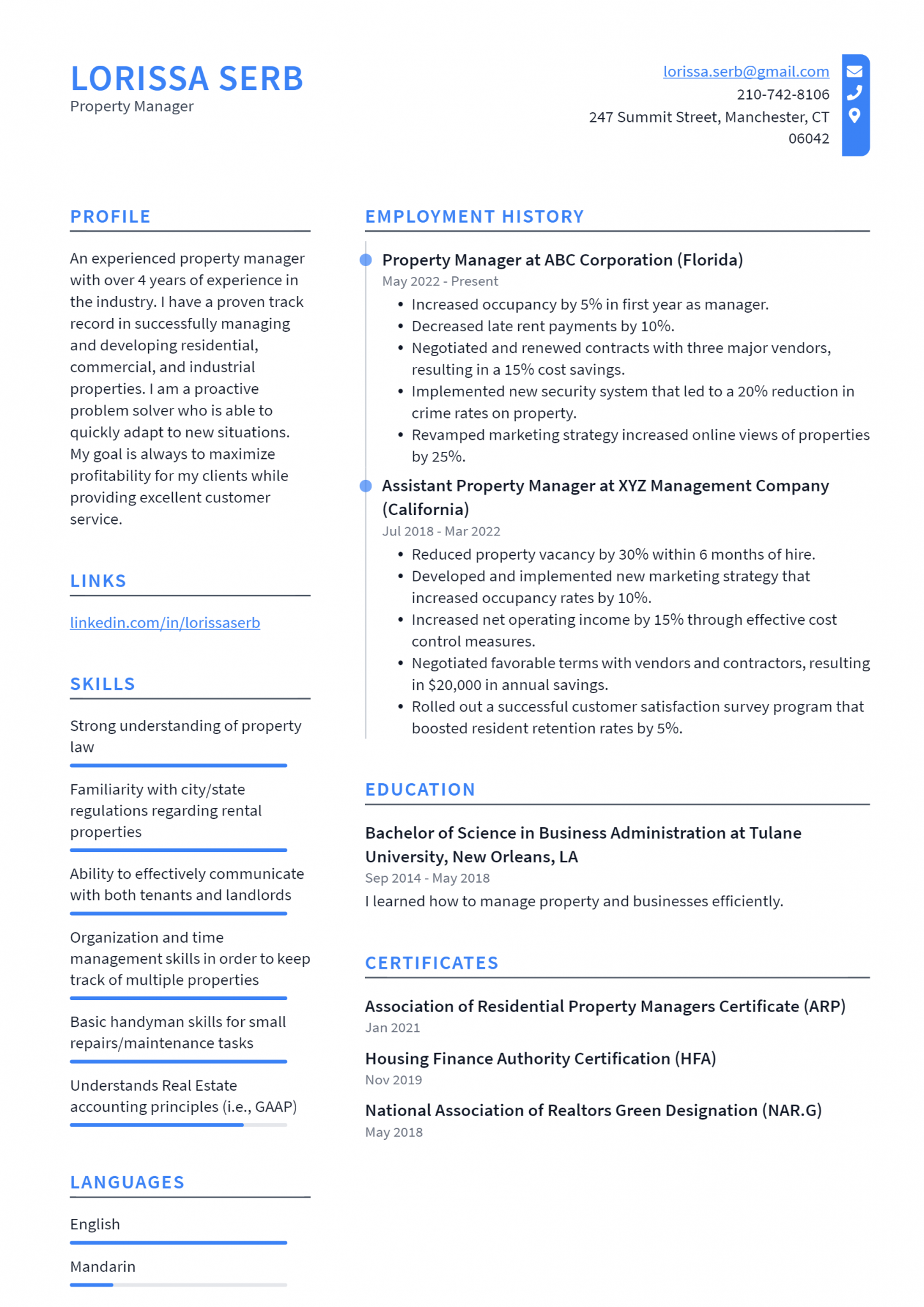 Property Manager Resume Example and Writing Guide - ResumeLawyer