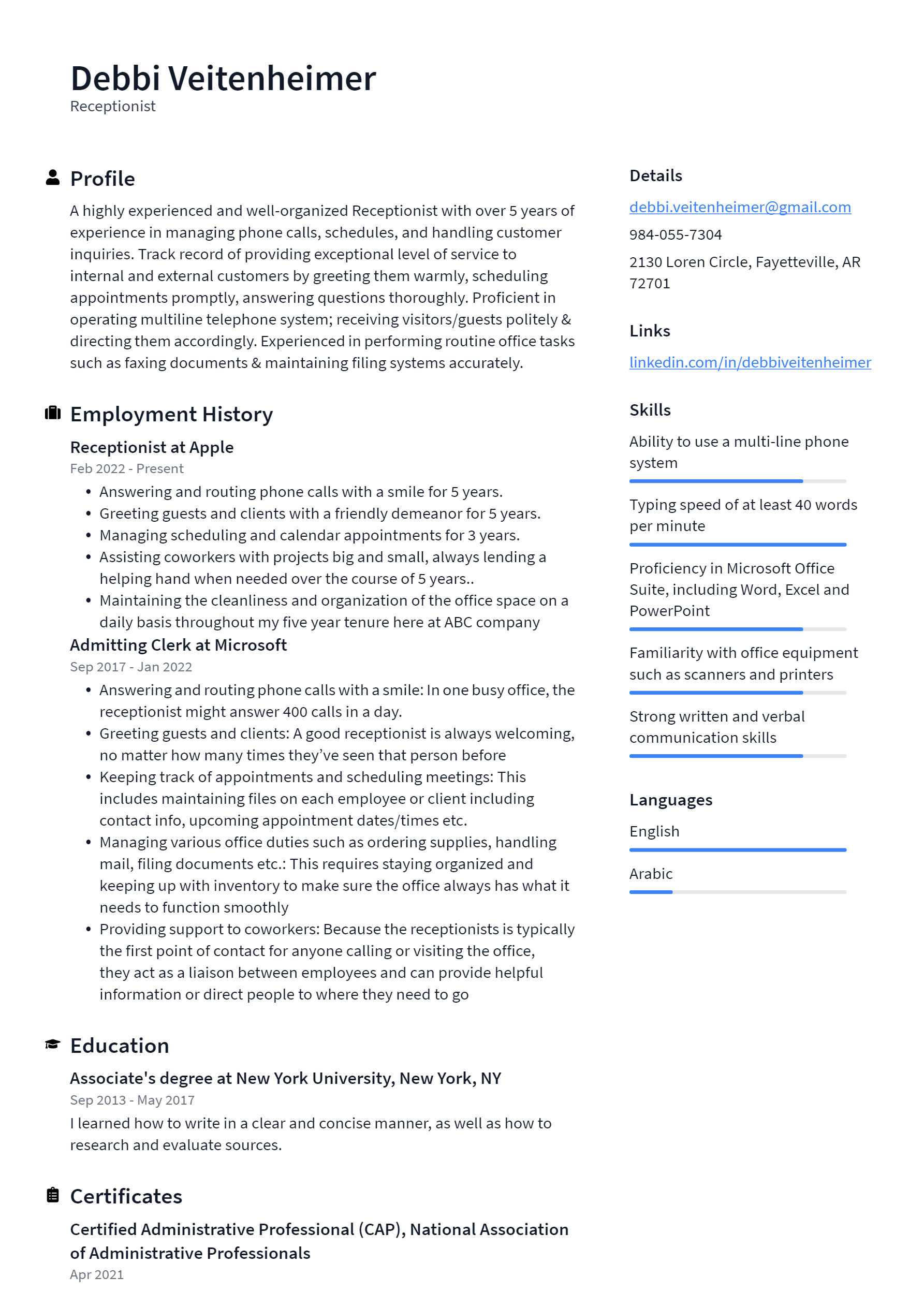 Receptionist Resume Example and Writing Guide - ResumeLawyer