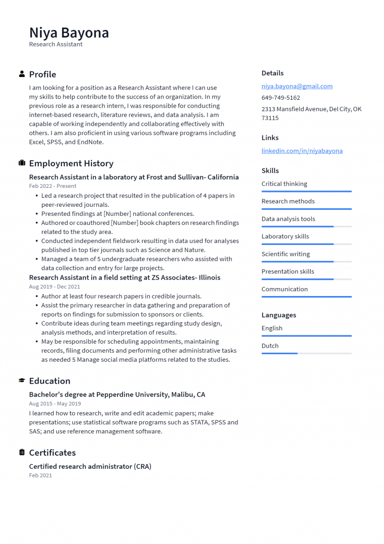 Research Assistant Resume Example and Writing Guide - ResumeLawyer