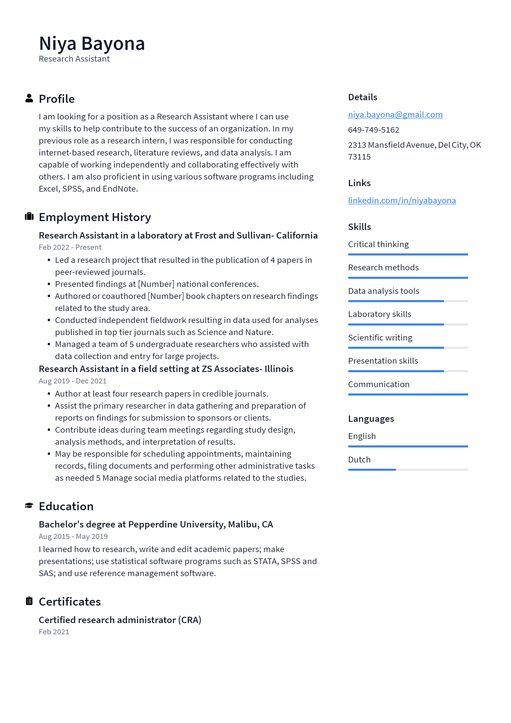 Research Assistant Resume Example and Writing Guide - ResumeLawyer