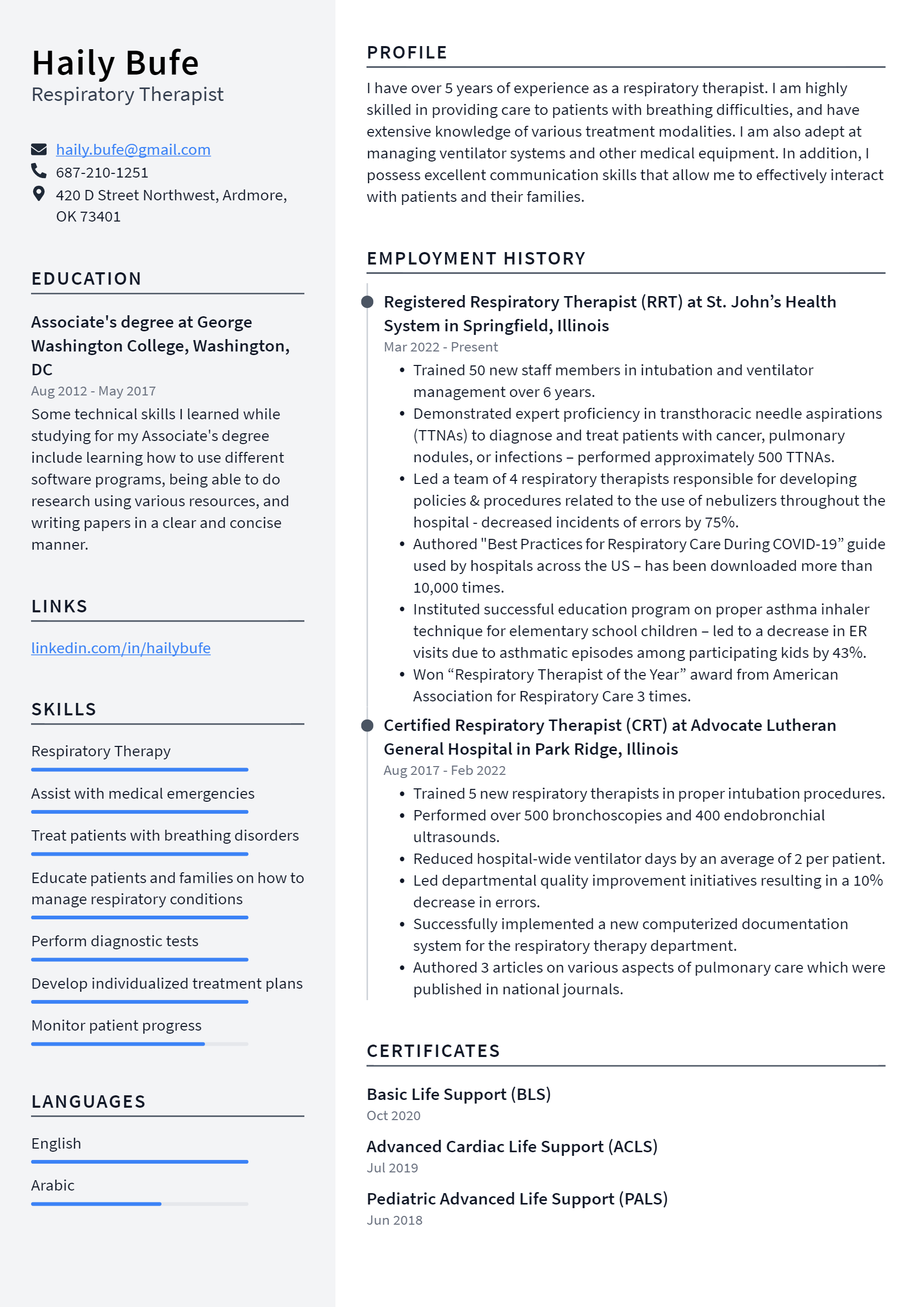 Respiratory Therapist Resume Example and Writing Guide