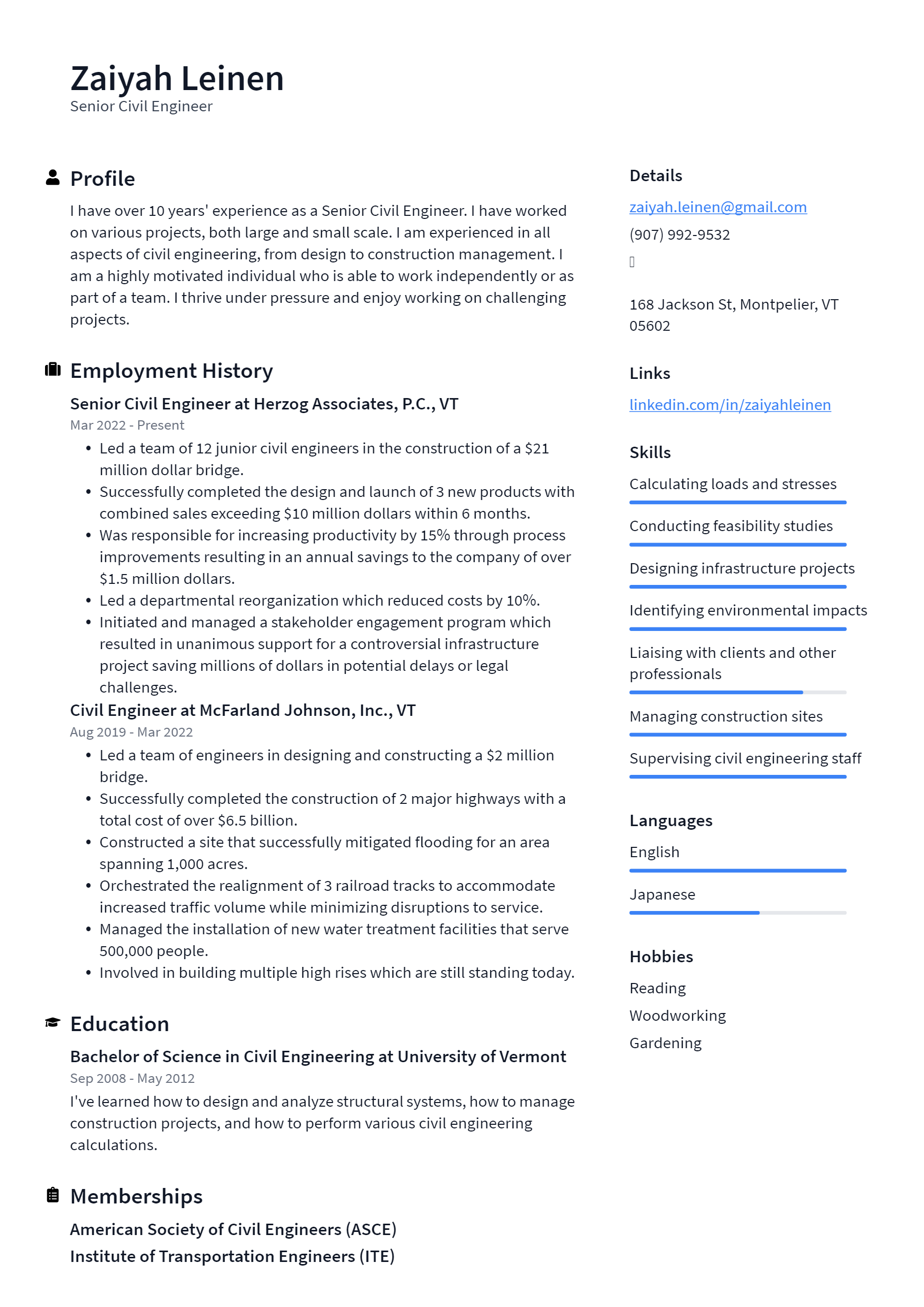 Civil Engineer Resume Example and Writing Guide - ResumeLawyer