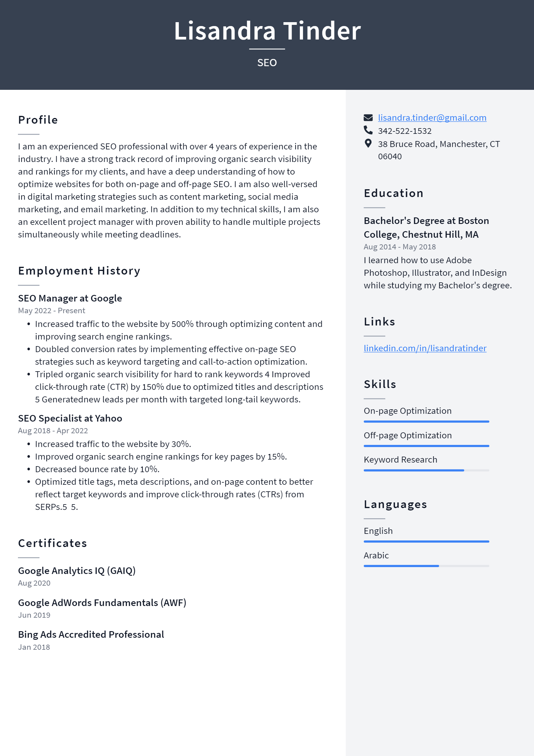 SEO Resume Example and Writing Guide - ResumeLawyer