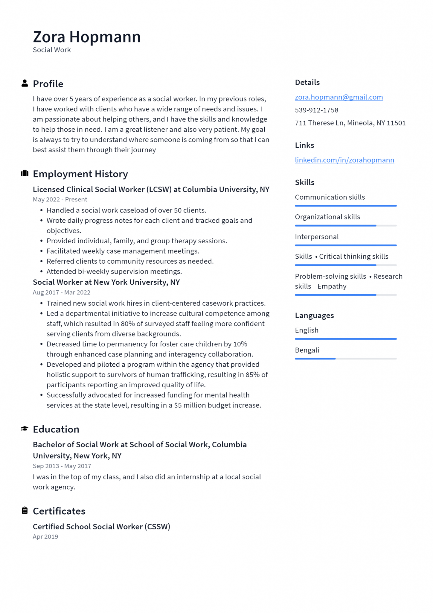 Social Work Resume Example and Writing Guide - ResumeLawyer