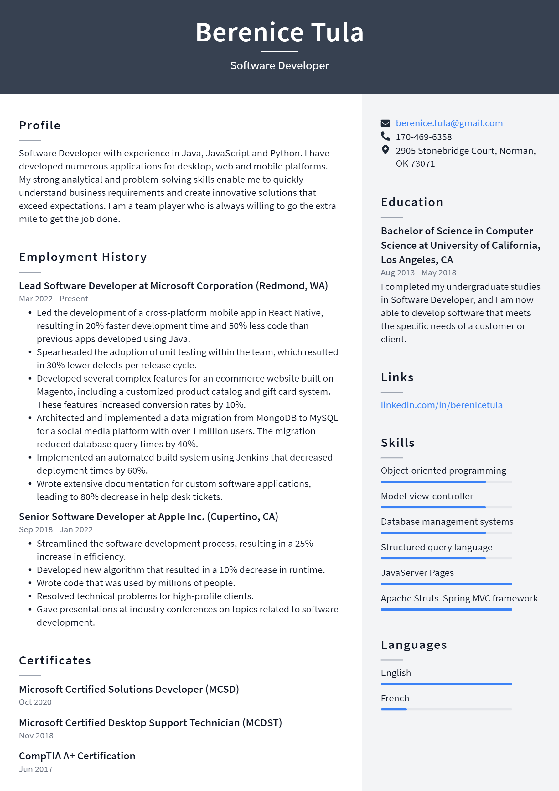 Software Developer Resume Example and Writing Guide - ResumeLawyer