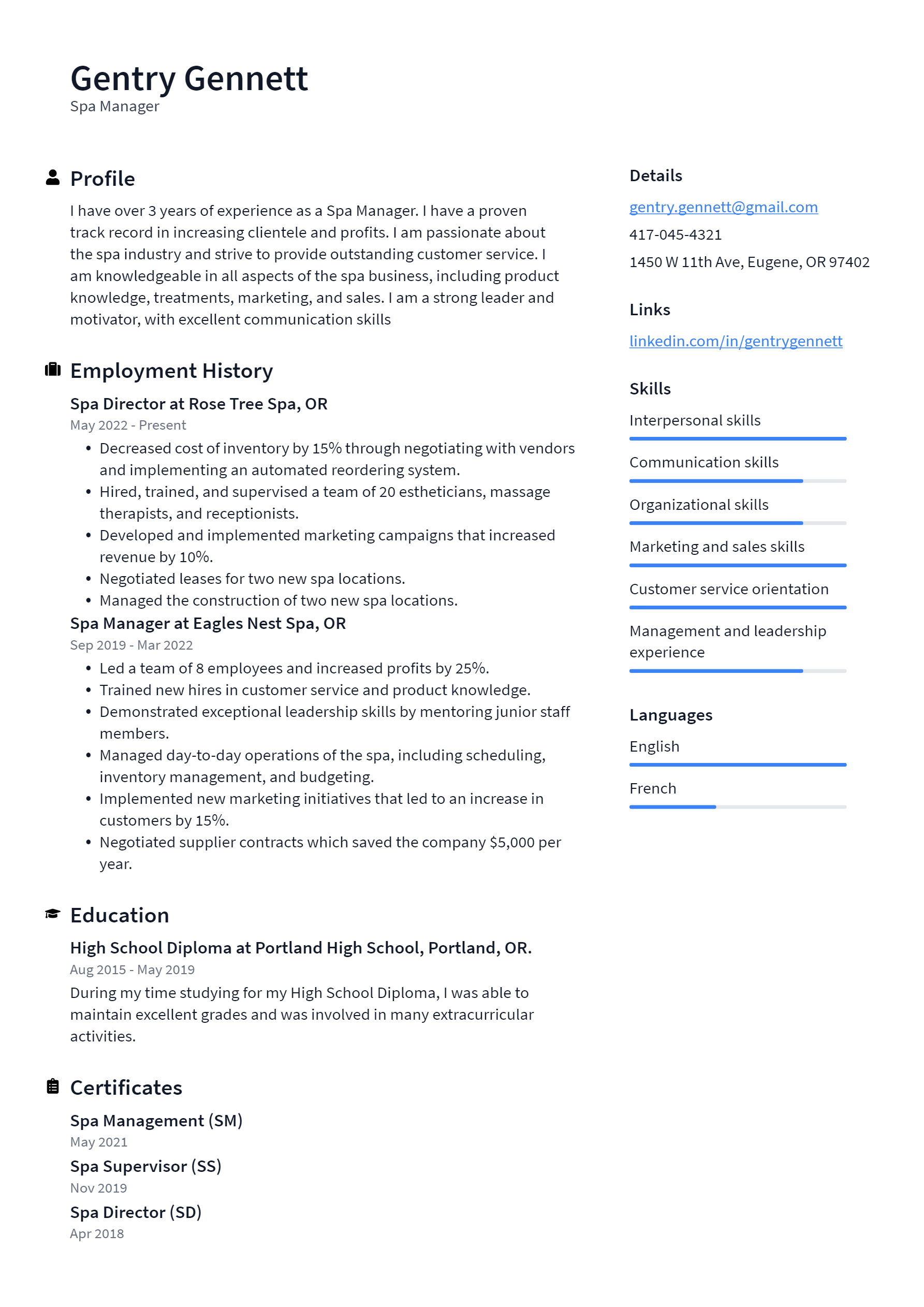 Spa Manager Resume Example and Writing Guide - ResumeLawyer