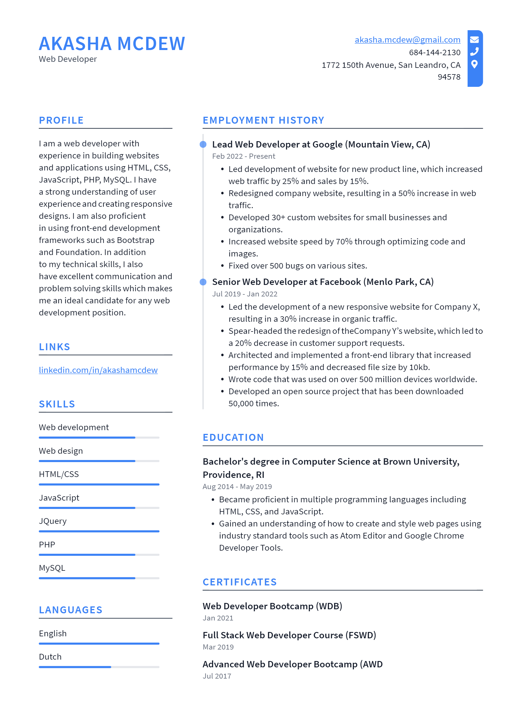 Web Developer Resume Example and Writing Guide - ResumeLawyer